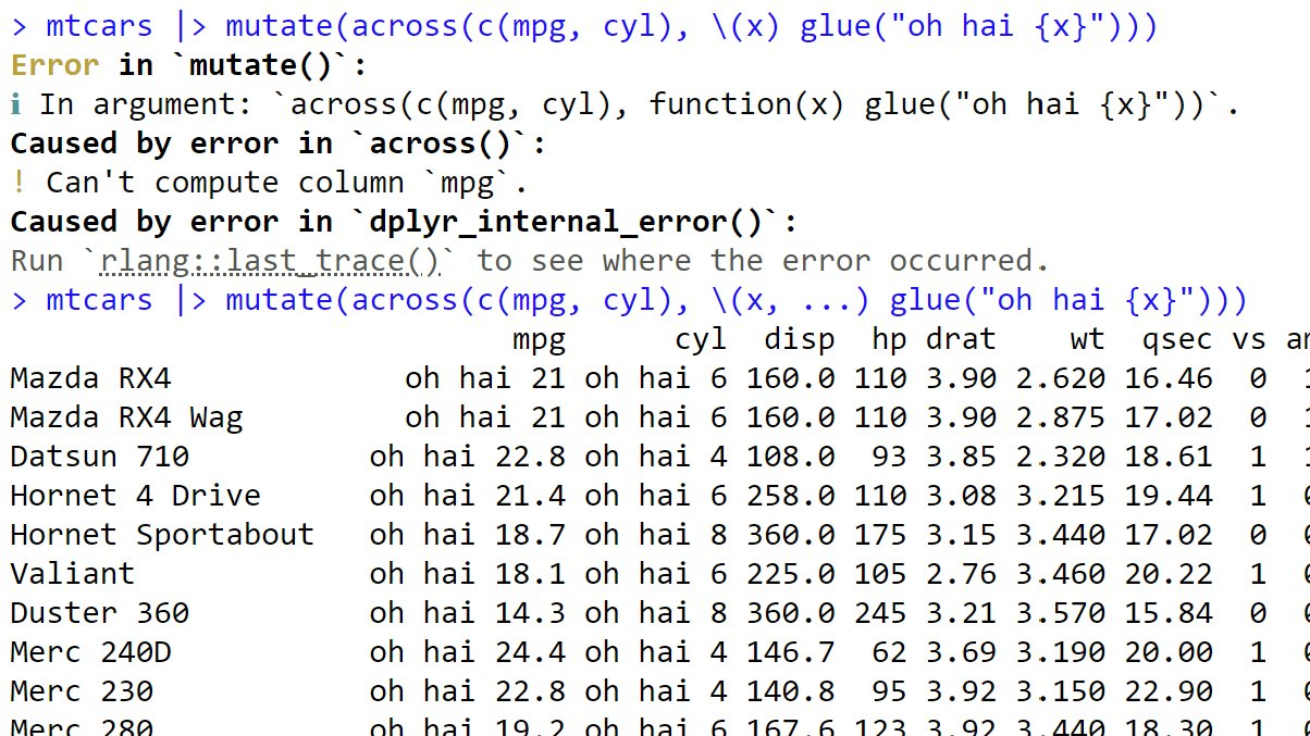Possible regression re. use of glue in dplyr::across · Issue #6853 ... Possible regression re. use of glue in dplyr::across · Issue #6853 ...