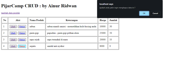 GitHub - ainurcoding/pijarcamp-CRUD: Program crud sederhana menggunakan bahasa pemgrograman PHP