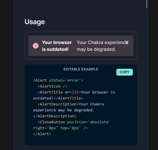 docs(alert): Usage example - close button and content overlap on mobile · Issue #522 · chakra-ui ...