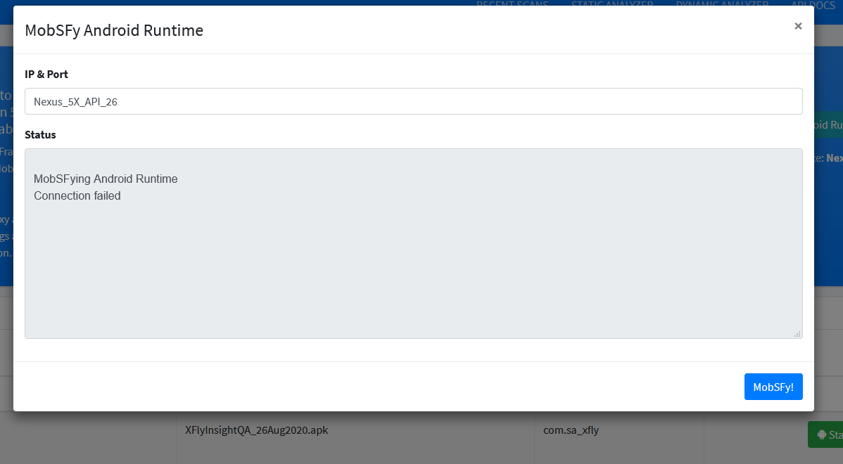 Mobsfy Android Runtime Connection Failed · Issue 1534 · Mobsf Mobile Security Framework Mobsf