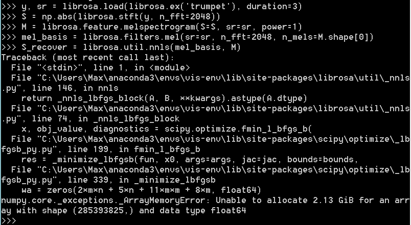 `nnls` example code runs out of memory · Issue #1634 · librosa/librosa · GitHub