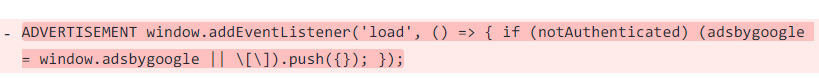 the Advertisements of freeCodeCamp lead to 'ADVERTISEMENT window.addEventListener('load ...