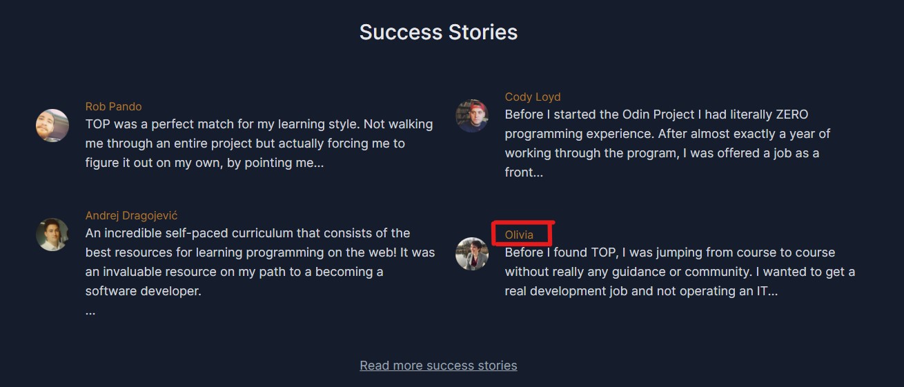 Enhancement: Fix redirection on Success Stories section · Issue #3851 · TheOdinProject ...