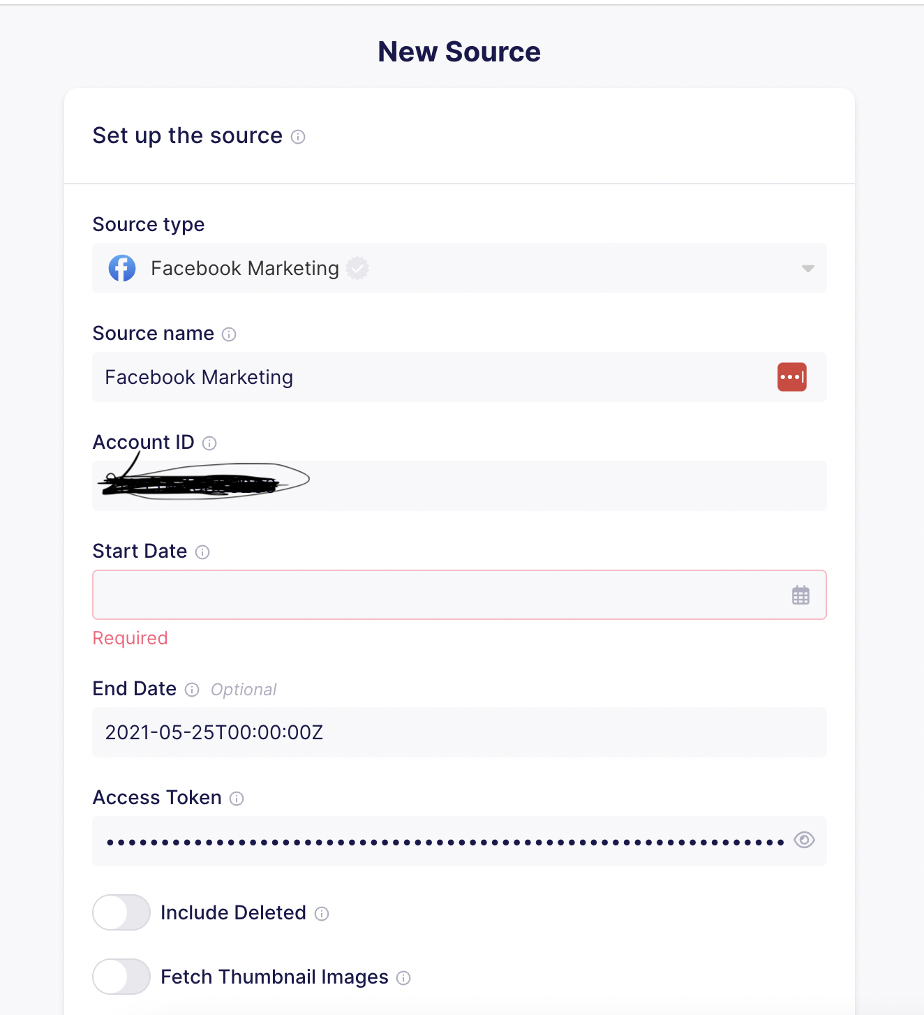 Source Facebook Marketing Start Date Is Required · Issue 23068 · Airbytehq Airbyte · Github
