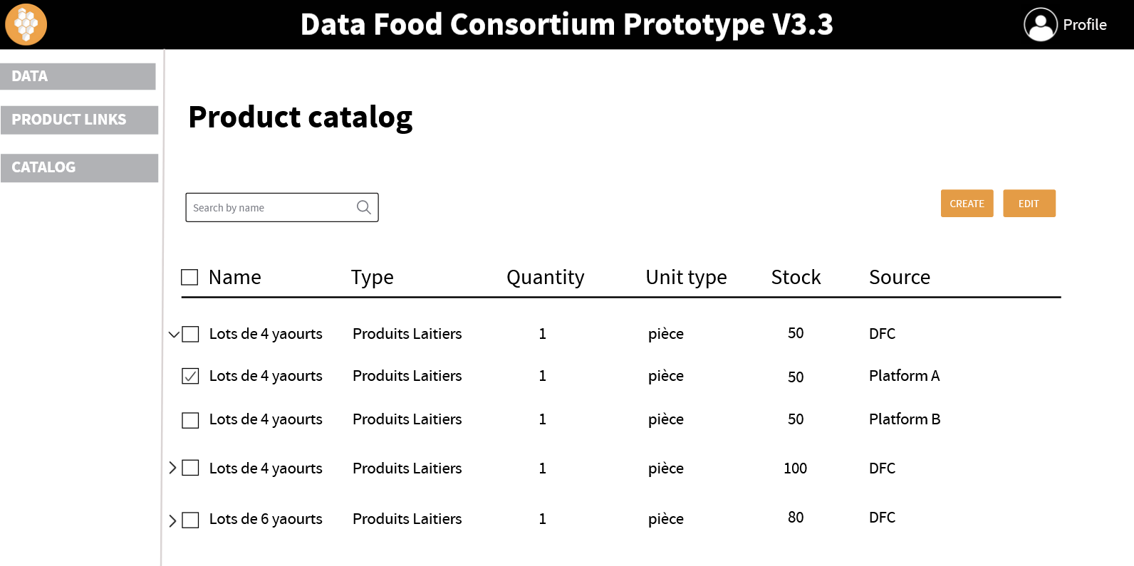 As a producer, I can create a product catalog on platform C, using the ...