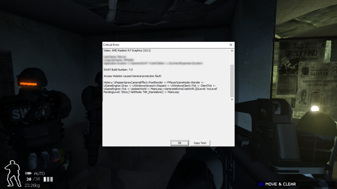 Players without a gas mask who are near a gas cloud get "Critical Error ...