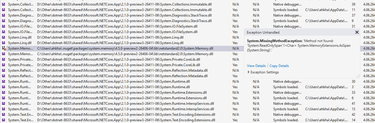 System Missingmethodexception When Using 4 5 0 Preview2 And Newer Library With Master Sdk