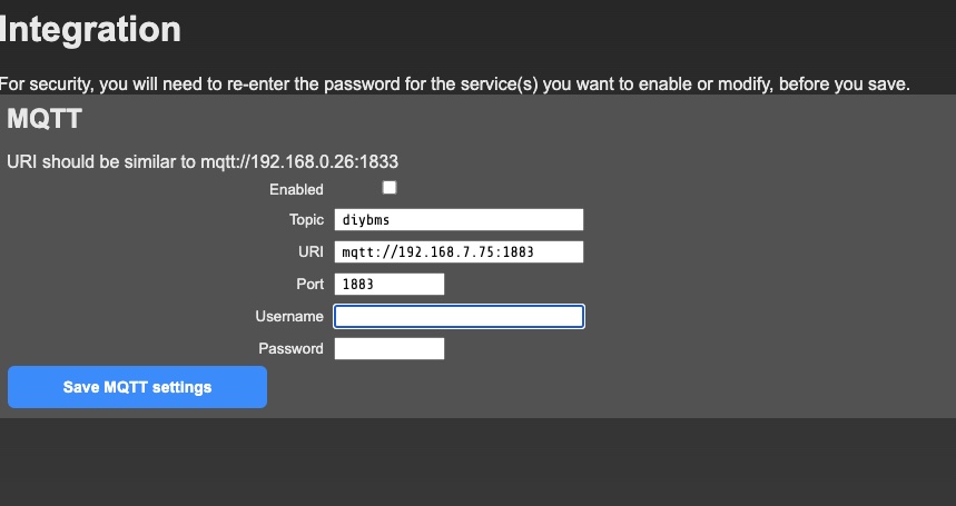 Compulsory Username/password for mqtt · Issue #198 · stuartpittaway/diyBMSv4ESP32 · GitHub