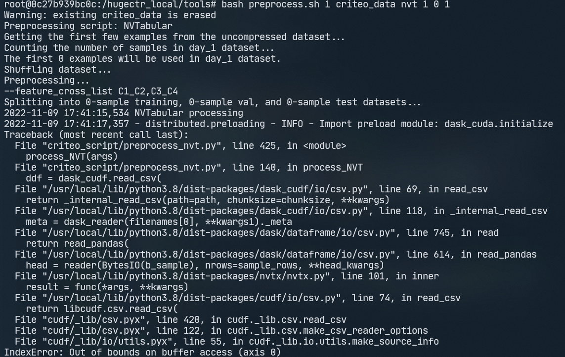 [Question] Failed to preprocess criteo data · Issue #338 · NVIDIA-Merlin/HugeCTR · GitHub