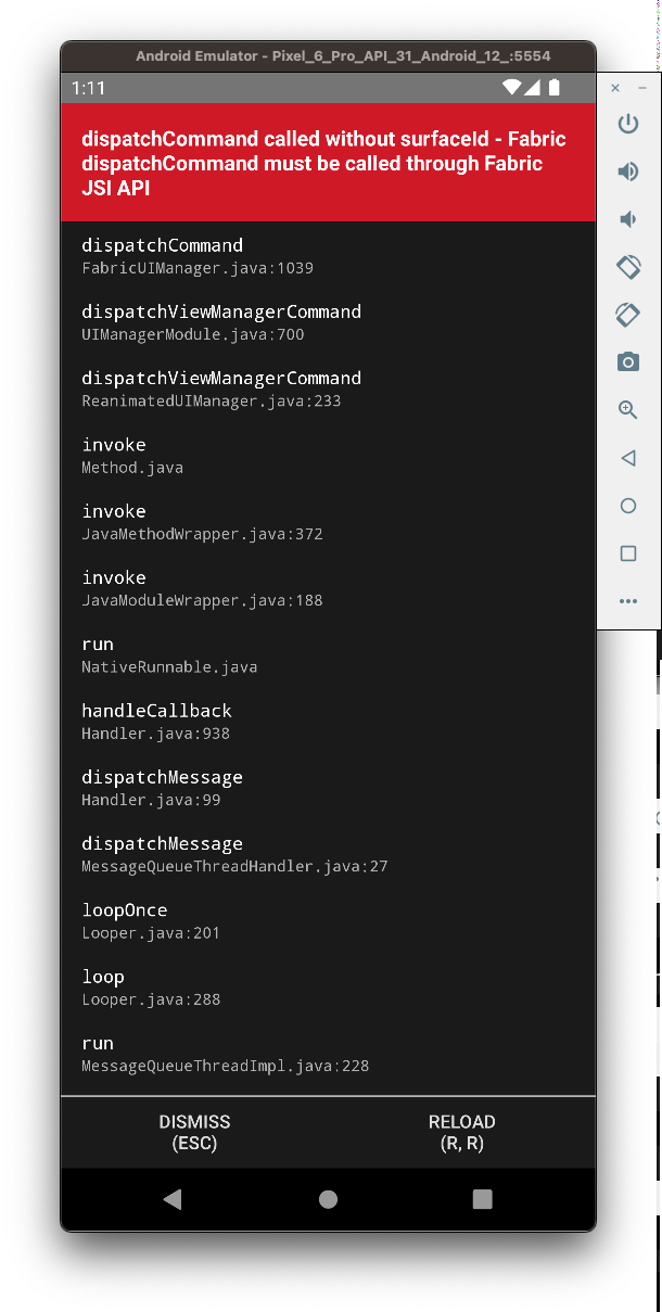 dispatchCommand called without surfaceId- Fabric dispatchCommand must be called through Fabric ...