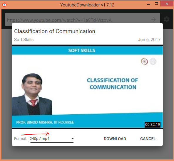 Youtube File types (240, 480P selections and respective file type ...