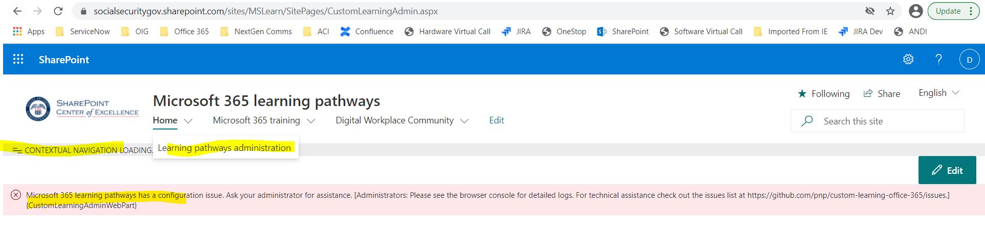 Microsoft Learning Pathways Errors in PROD · Issue #460 · pnp/custom-learning-office-365 · GitHub