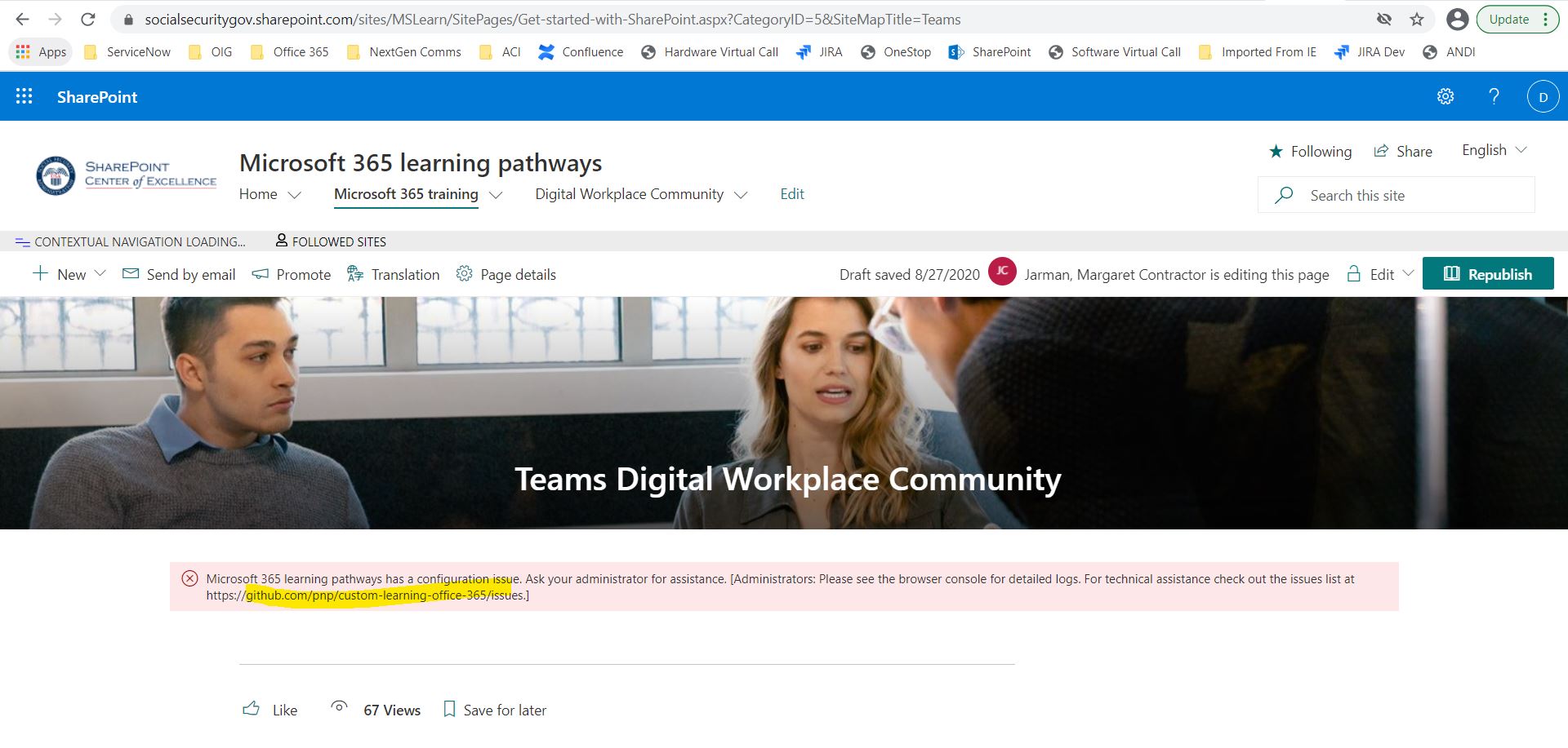 Microsoft Learning Pathways Errors in PROD · Issue #460 · pnp/custom-learning-office-365 · GitHub