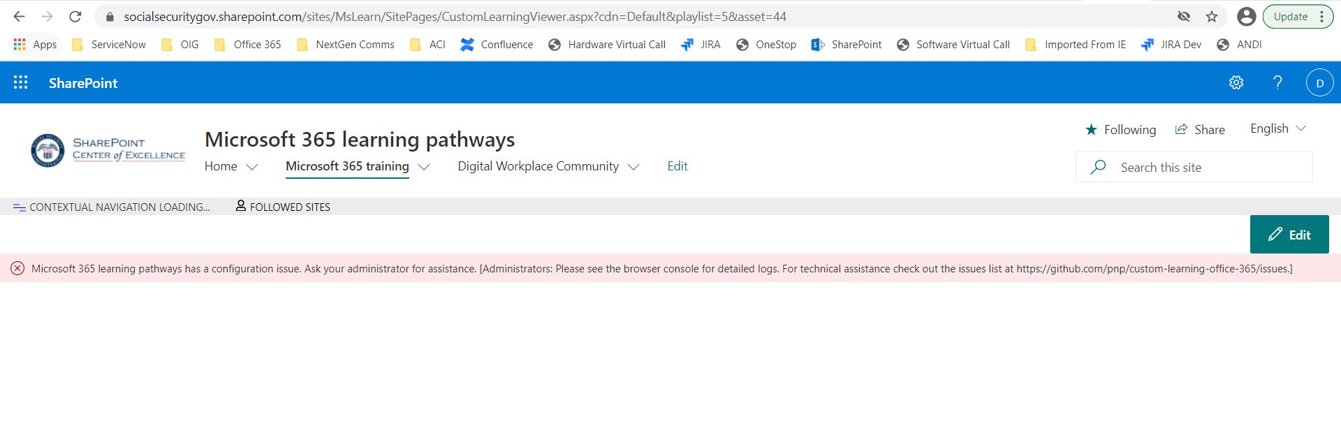 Microsoft Learning Pathways Errors in PROD · Issue #460 · pnp/custom-learning-office-365 · GitHub