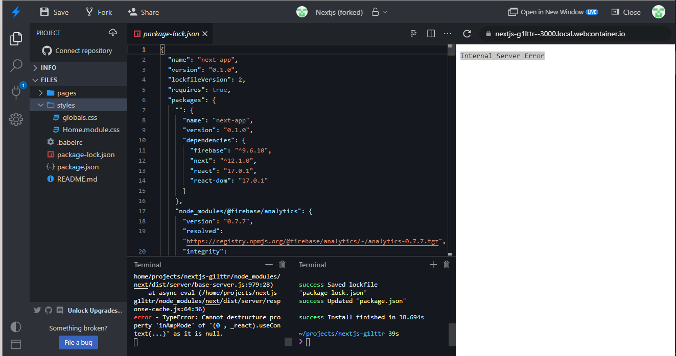 (Next Js) Error: "Internal Server Error" this happens everytime Whenever i complete install any ...