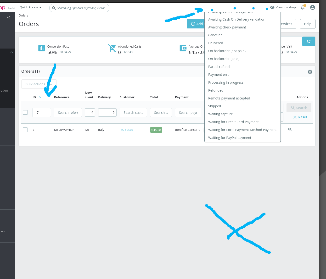Problem to change the order status from the order list, when there are few orders · Issue #28519 ...