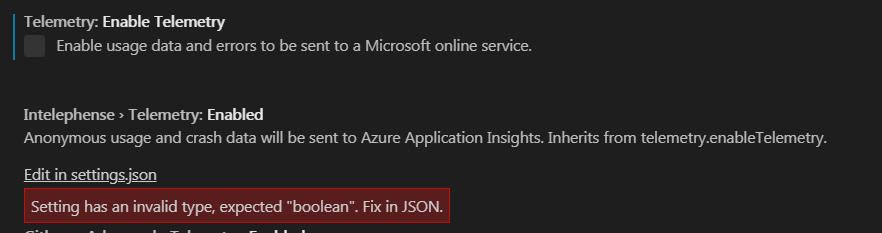 Telemetry switch errors out in settings · Issue #1170 · bmewburn/vscode-intelephense · GitHub