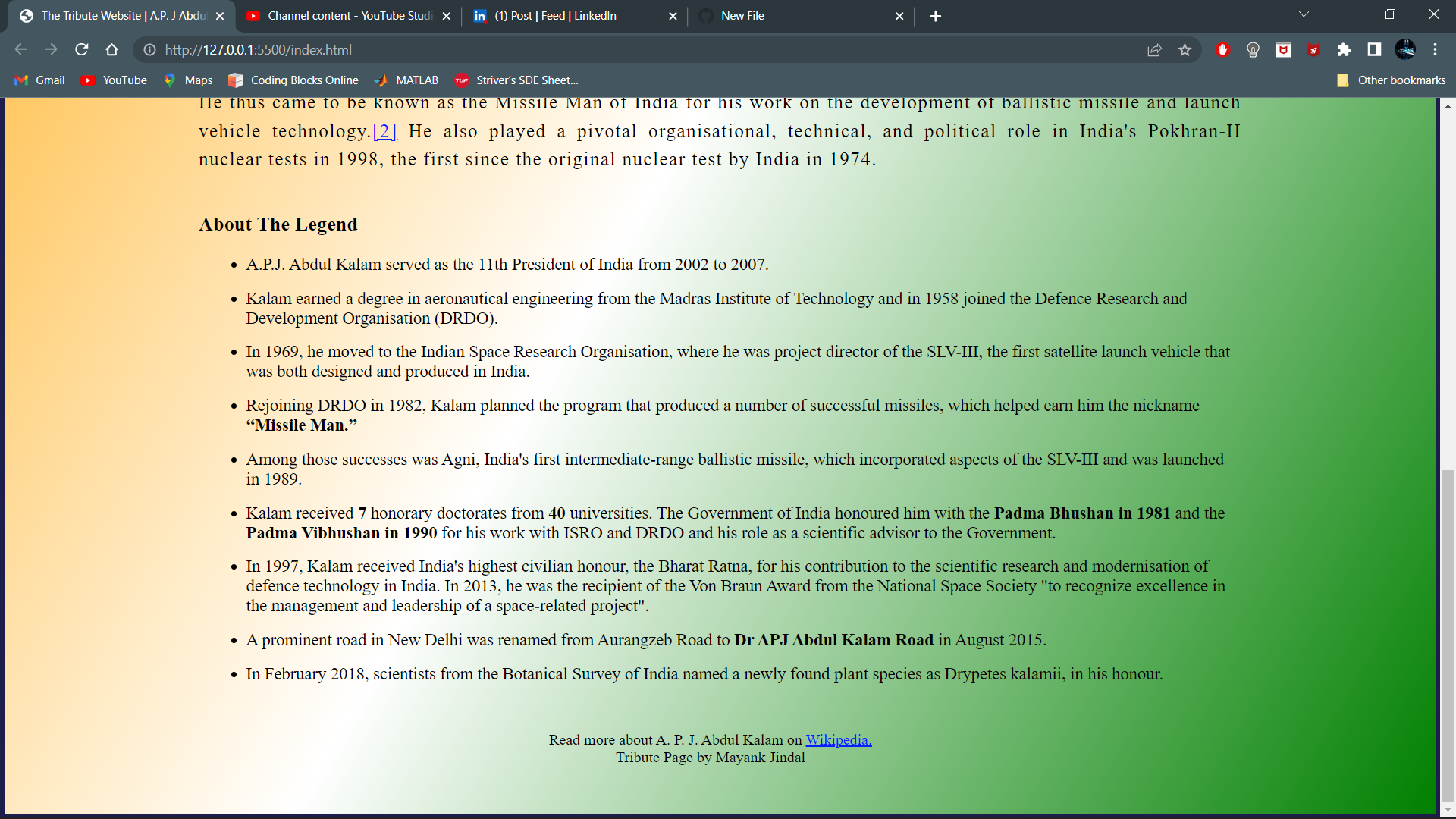 GitHub - Mayank164869/Oasis-InfoByte-Level-2-Task-2: This is a Tribute page for A.P.J Abdul Kalam