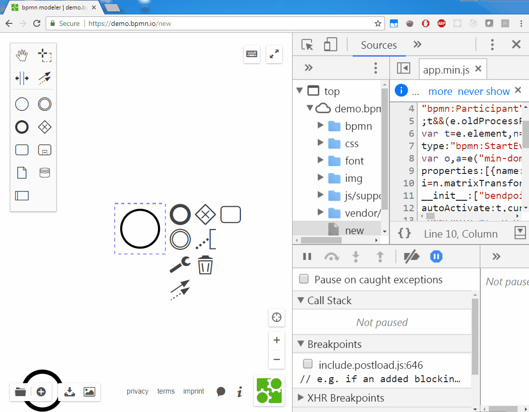 bpmn-js crashes when dragging a connection endpoint over and existing toolbar · Issue #734 ...