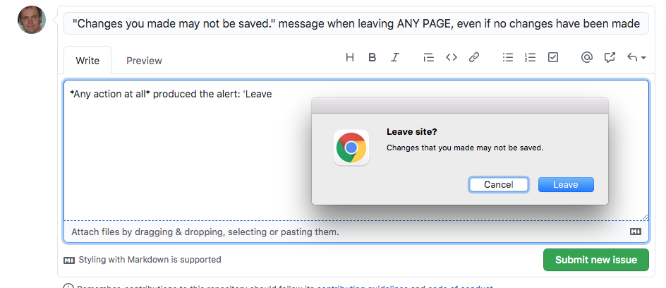 "Changes you made may not be saved." message when leaving ANY PAGE ...