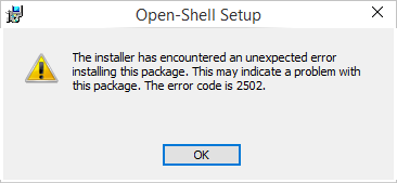 Open-shell setup Error code: 2503 and 2502 · Issue #943 · Open-Shell/Open-Shell-Menu · GitHub