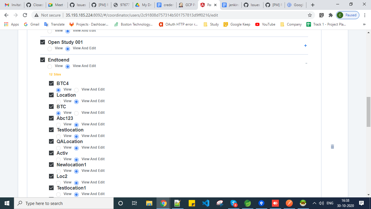 [PM] Roles > App level permission > 'Add Participants' and 'Activate site for study' buttons ...