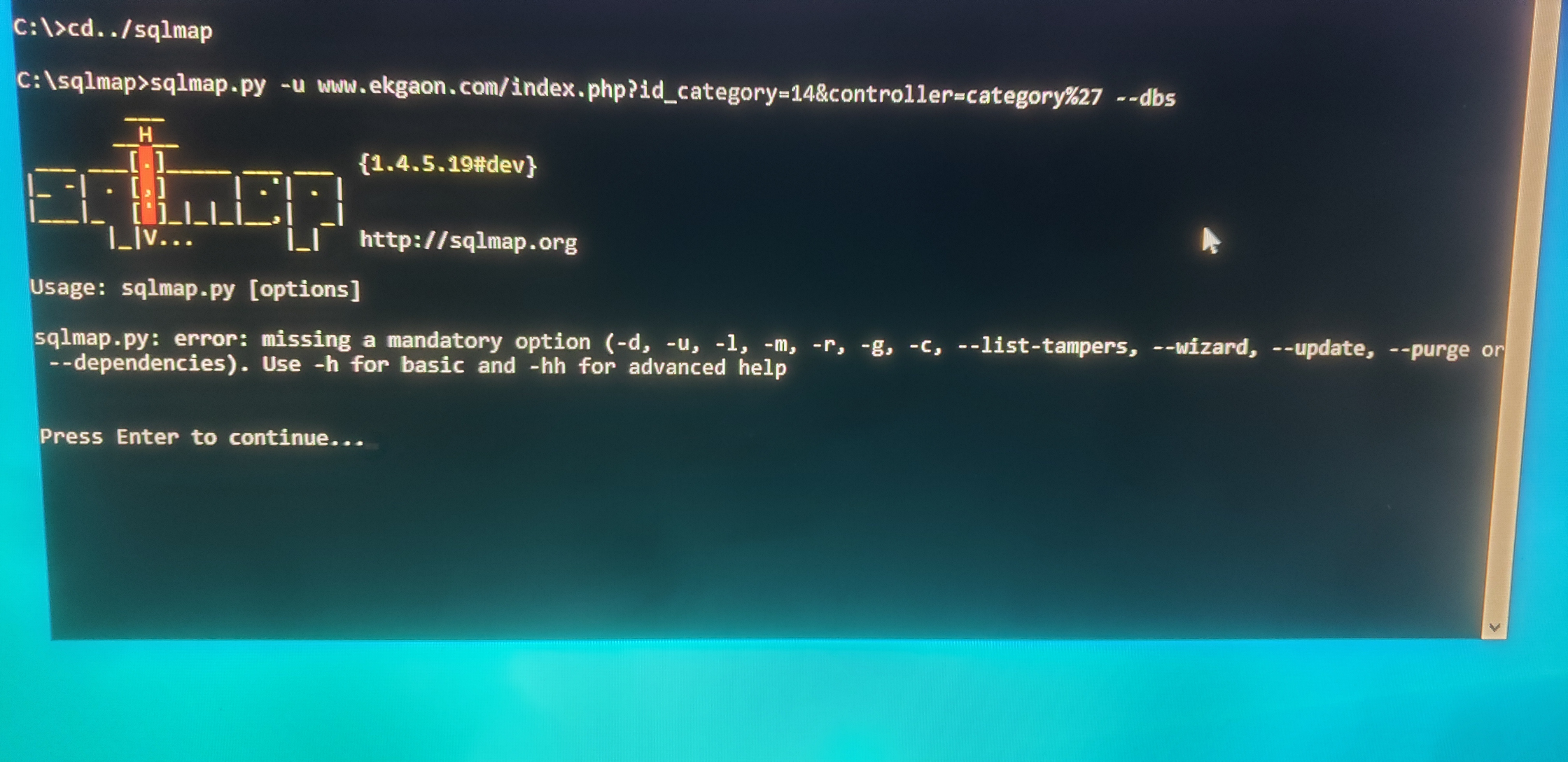 Sqlmap Py Error Missing A Mandatory Option D U L M R G C · Issue 4183