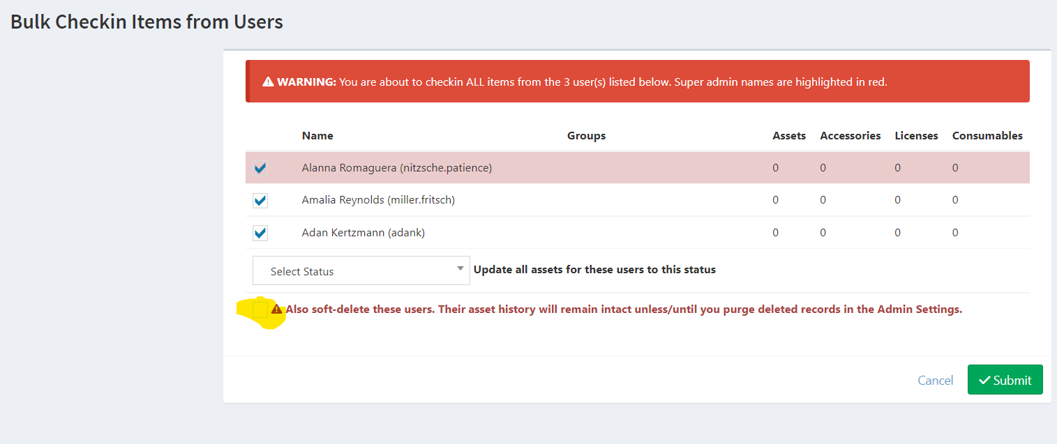 [Feature Request]: Bulk Delete Users · Issue #11793 · grokability/snipe-it · GitHub