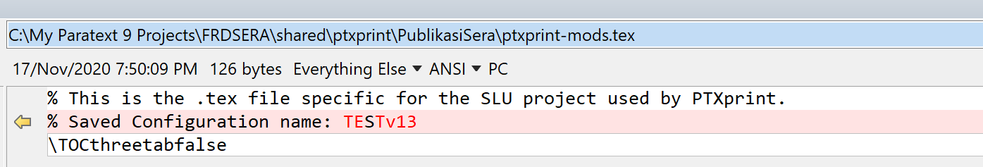 v1.4.2 Saving to a new project name doesn't automatically update the ptxprint-mods.txt file ...