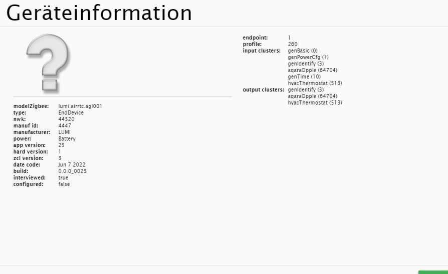 NEW Aqara Thermostat E1...is not recognized correctly in iobroker ...