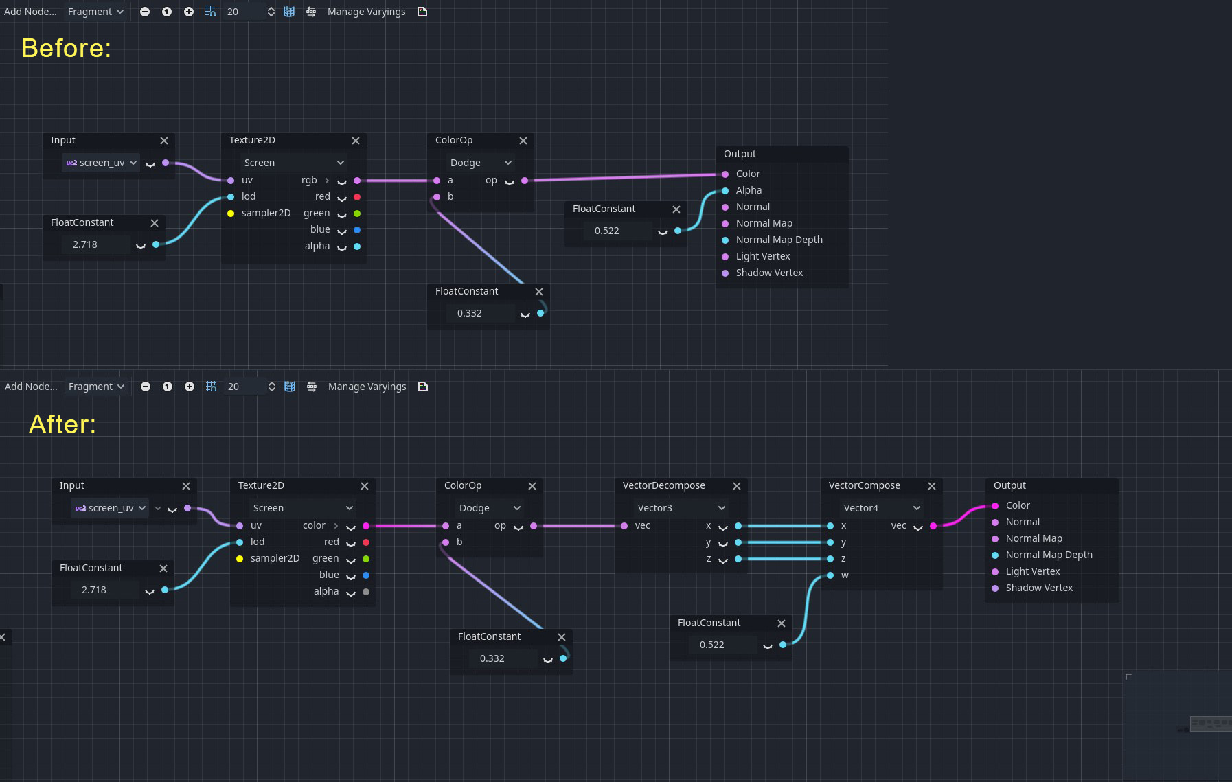 [4.0] VisualShaders: Alpha output disappeared in CanvasItem shaders · Issue #60694 · godotengine ...