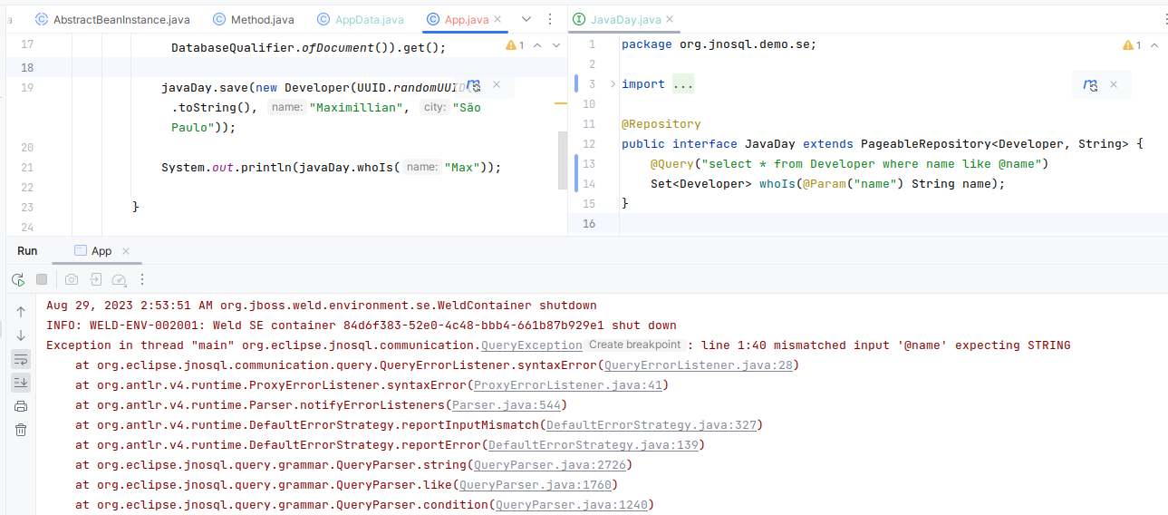 Bug Like Condition At `query` Doesnt Support Parameterization · Issue 428 · Eclipsejnosql 