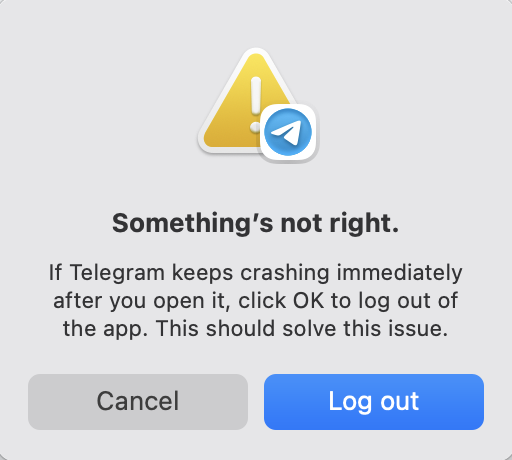 After updating telegram on Mac ,it crashes, terminal log: Telegram[3334 ...