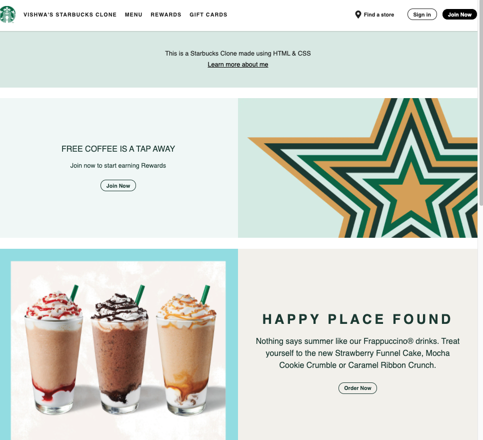 GitHub - Vish-V/Starbucks-Clone: Starbucks Website Clone made using HTML & CSS