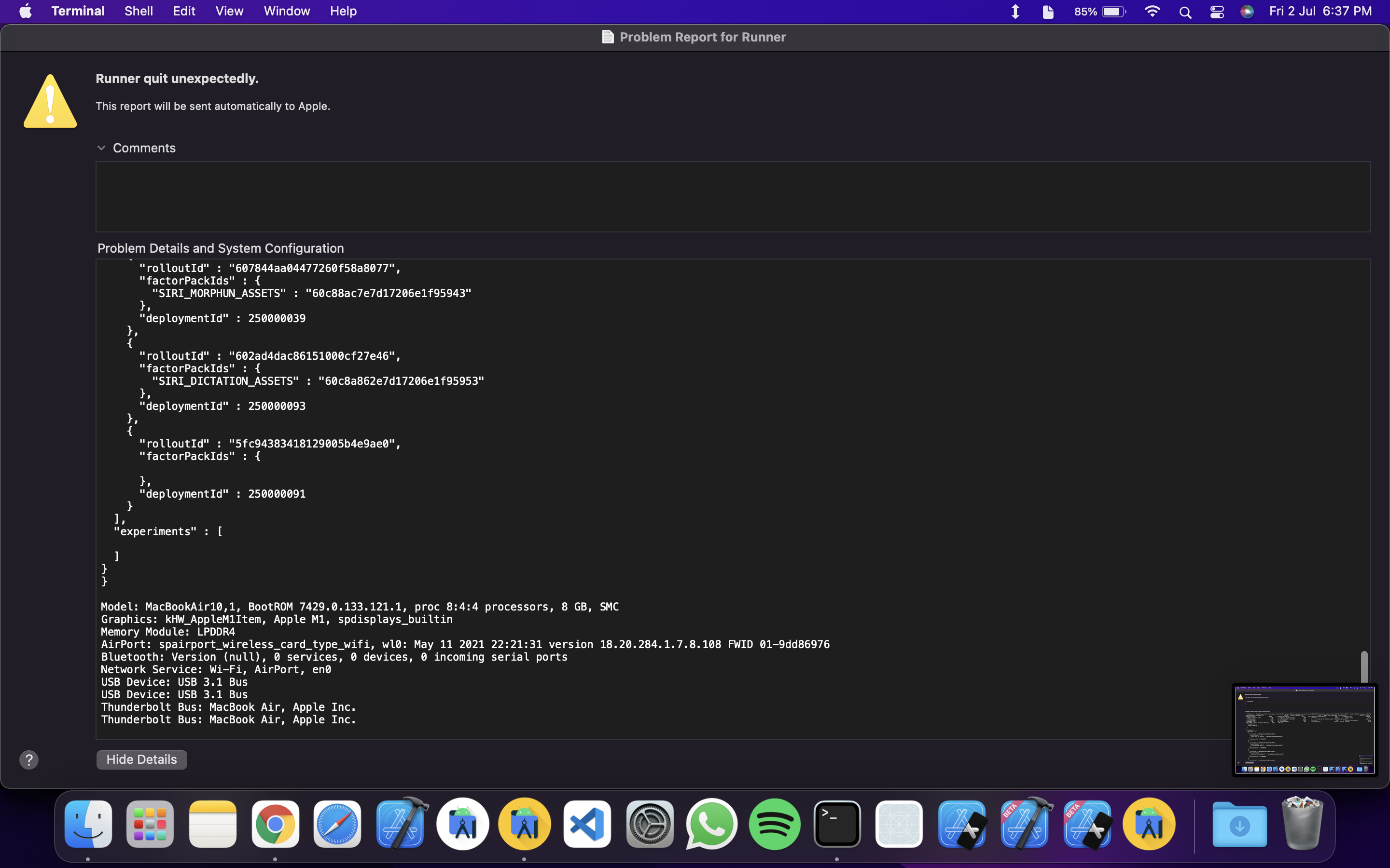[macOS Moneterey] App crashes when running simulator · Issue #85545 · flutter/flutter · GitHub