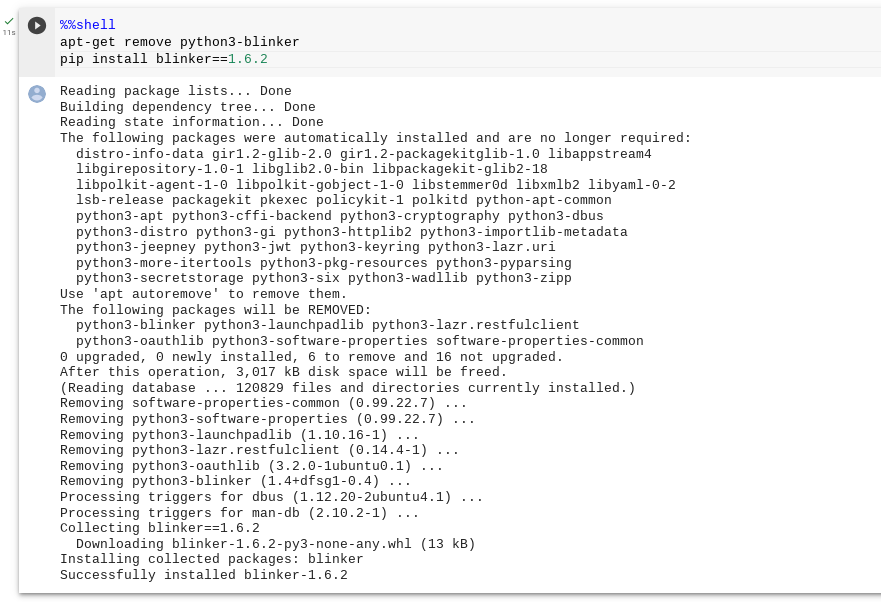 Unable to upgrade blinker · Issue #3976 · googlecolab/colabtools · GitHub
