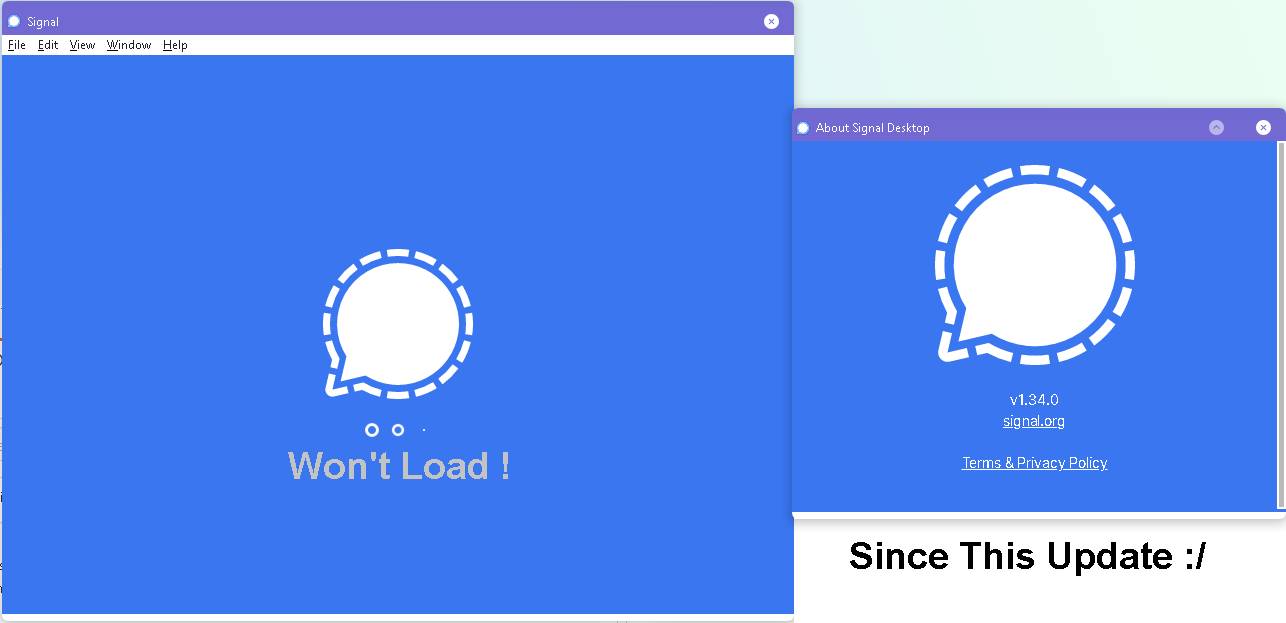 Why Signal is continuously loading for 2 hours · Issue #4277 · signalapp/Signal-Desktop · GitHub
