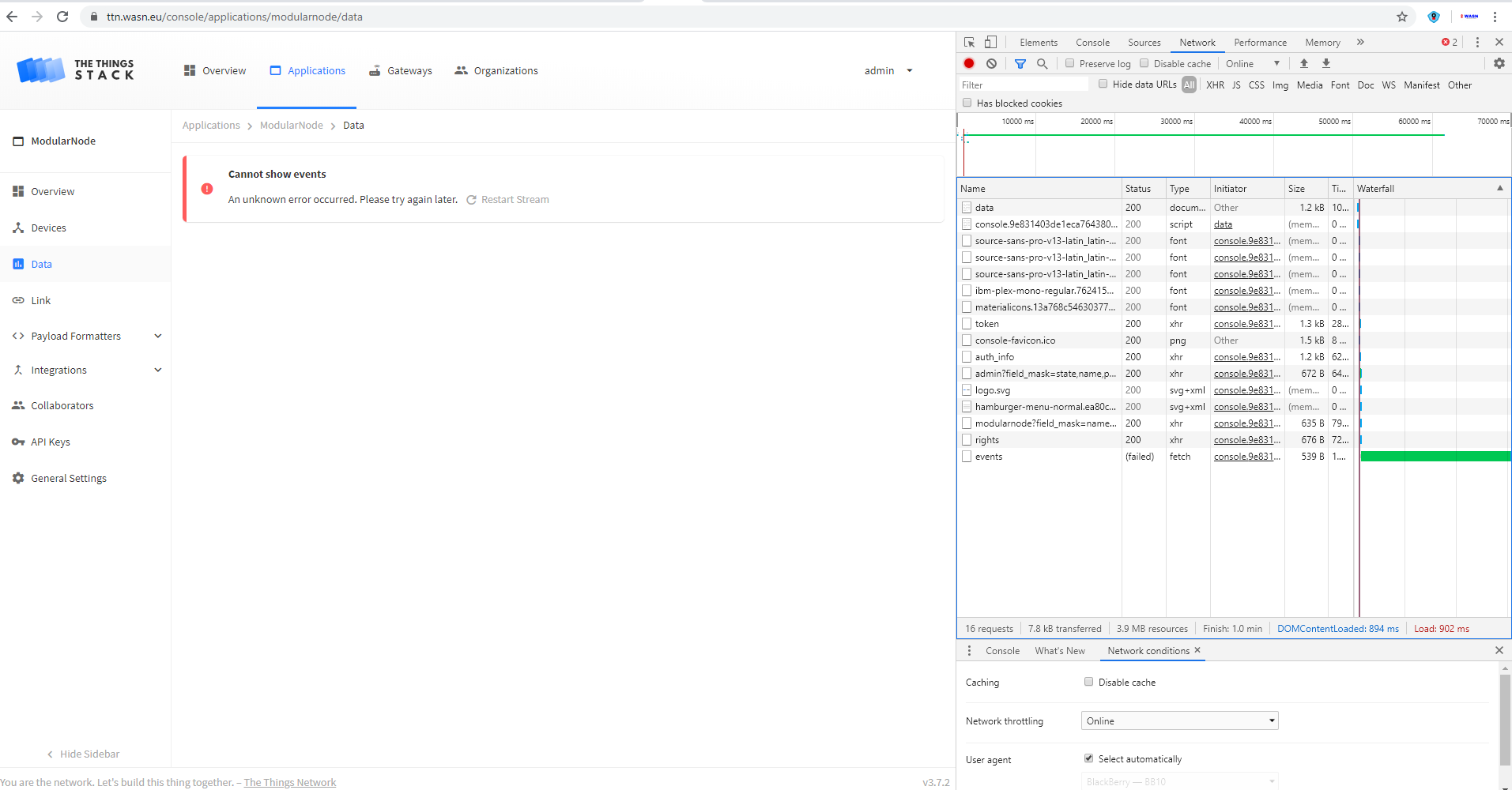 Data/Event Stream not working · Issue #2379 · TheThingsNetwork/lorawan-stack · GitHub
