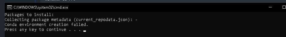 Collecting package metadata (current_repodata.json): \ Conda environment creation failed ...