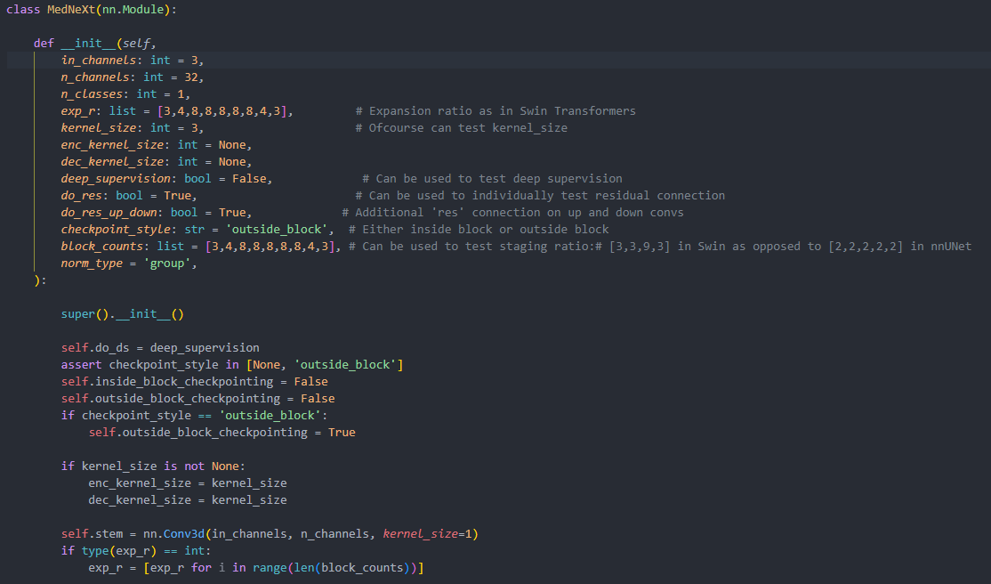 About the "self.stem = nn.Conv3d(in_channels, n_channels, kernel_size=1 ...