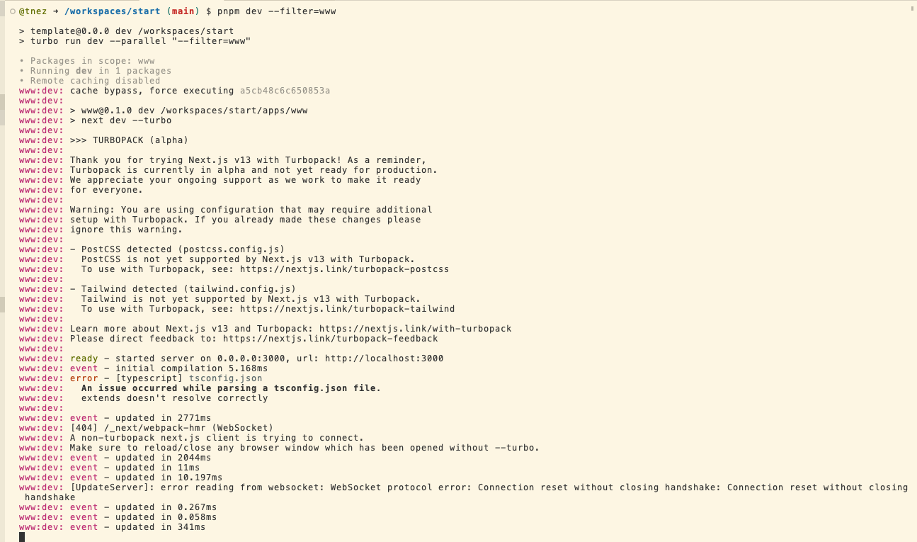 Change `next dev` commands to `next dev --turbo` · Issue #18 · tnez/start · GitHub