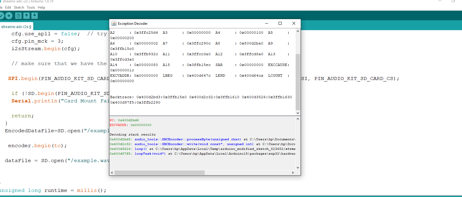 Sbc Encoder Error Exception · Issue 738 · Pschatzmannarduino Audio Tools · Github 