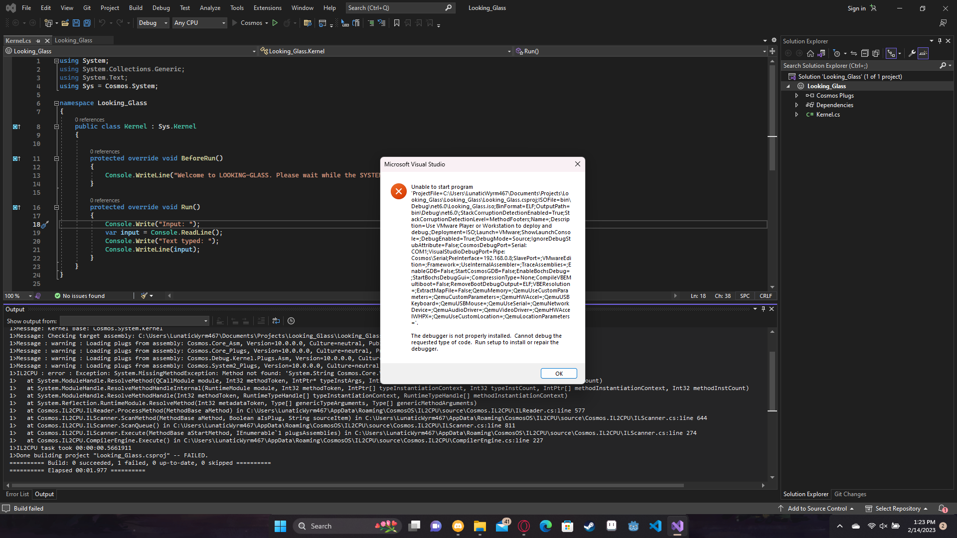 Debugger Fails On Startup · Issue #2579 · CosmosOS/Cosmos · GitHub