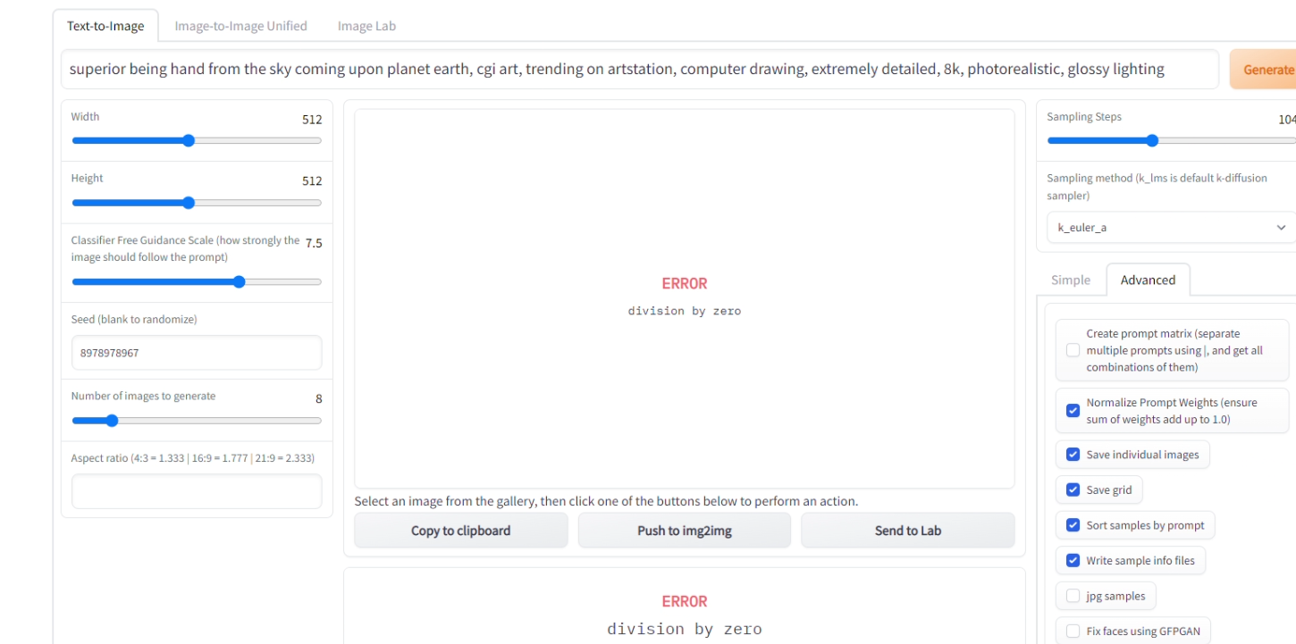 Simple img2text gives division by 0 error · Issue #480 · Sygil-Dev/sygil-webui · GitHub