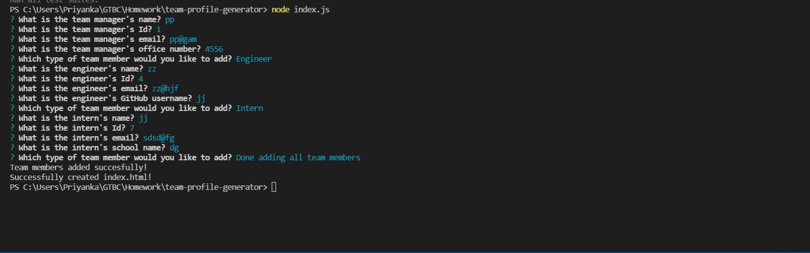 GitHub - pdhende/team-profile-generator