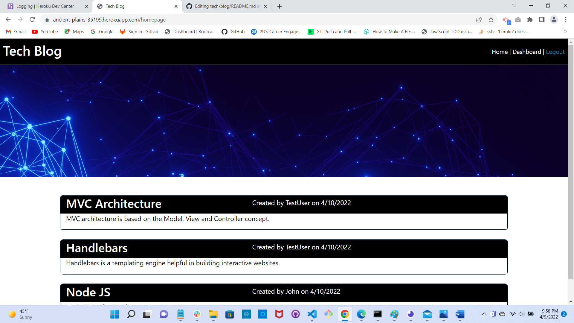 GitHub - pdhende/tech-blog: Tech blog is a full stack web application featuring informative ...