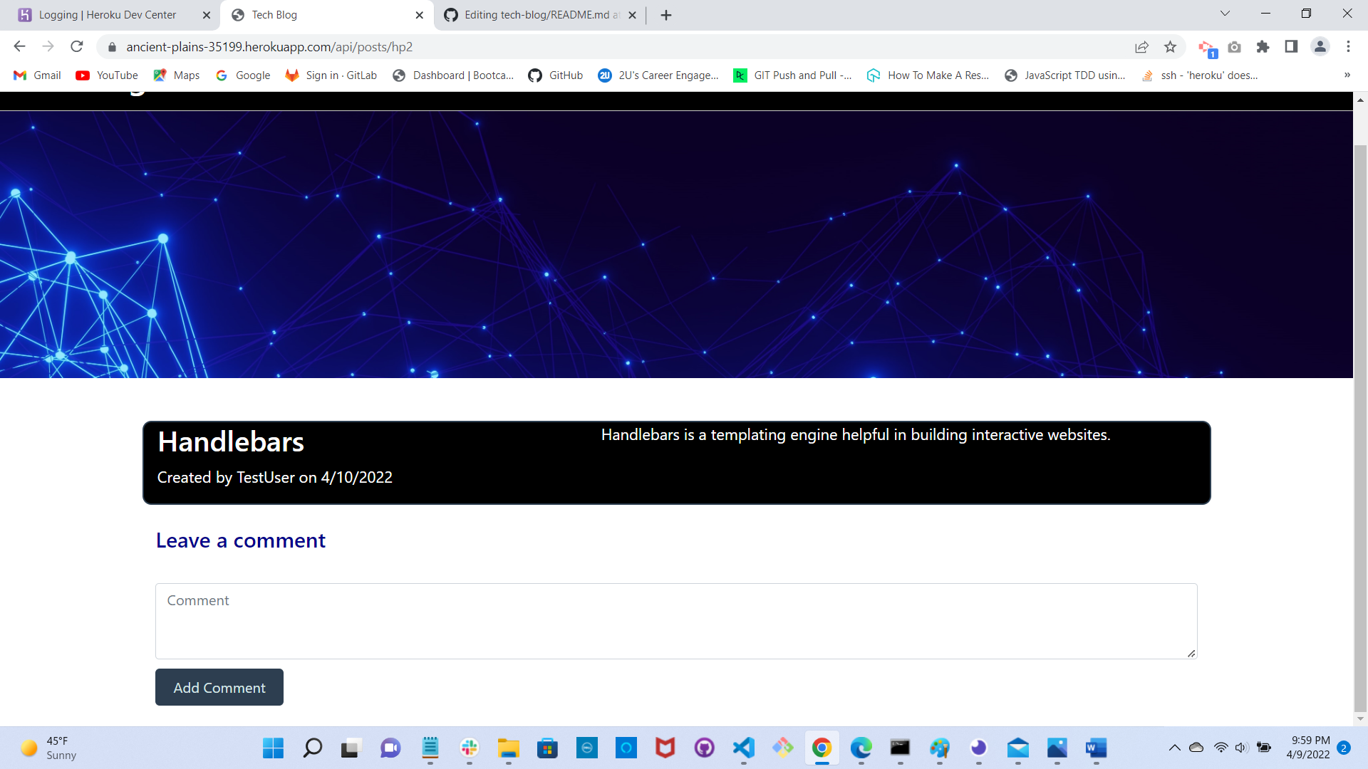 GitHub - pdhende/tech-blog: Tech blog is a full stack web application featuring informative ...