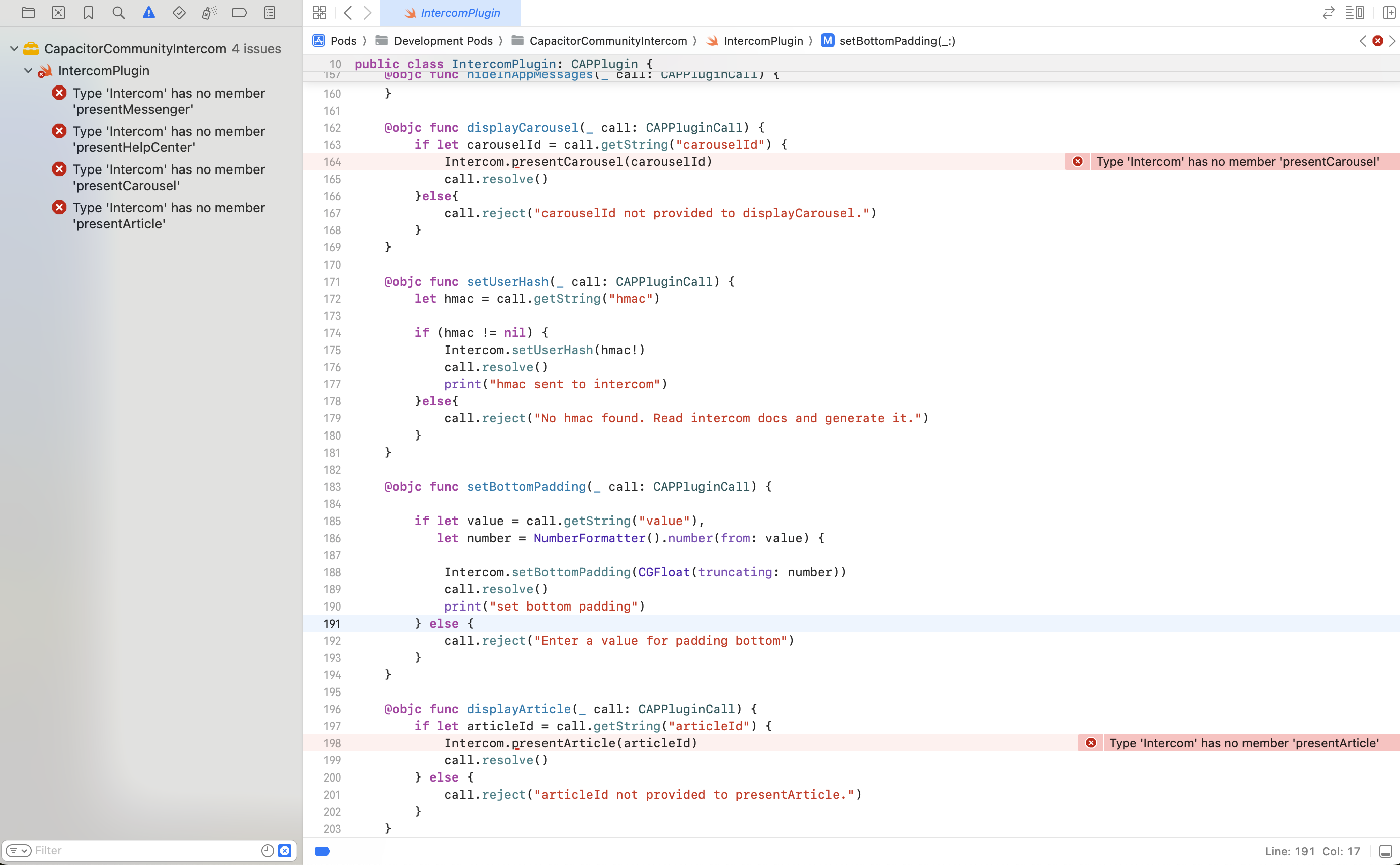 Type 'Intercom' has no member XXX · Issue #96 · capacitor-community/intercom · GitHub