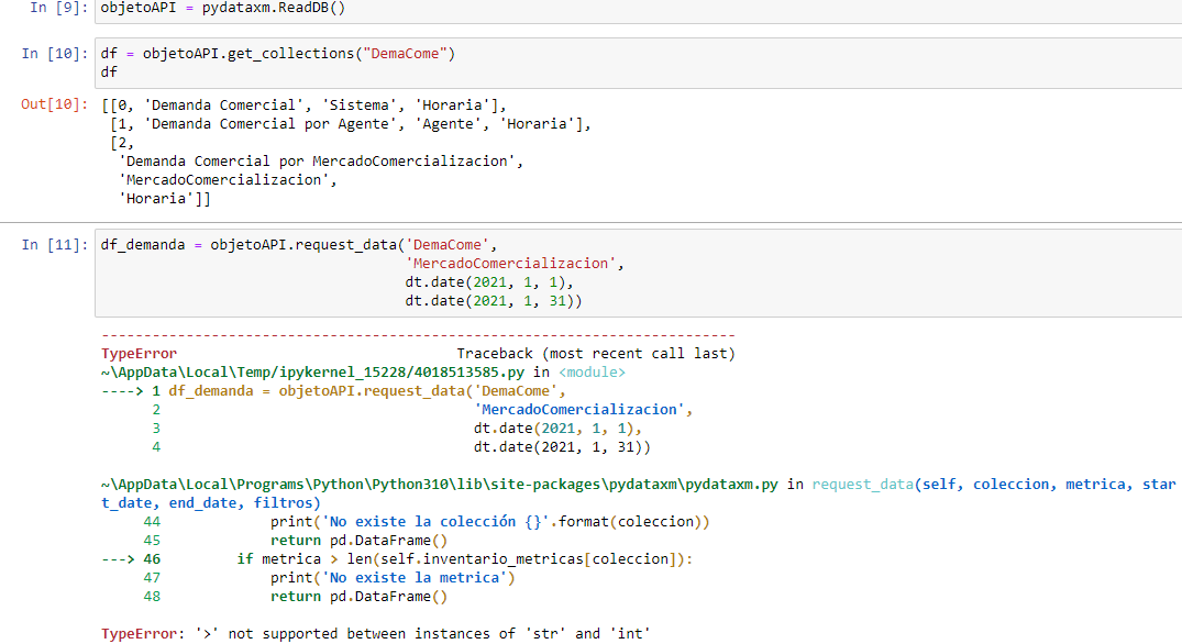 Error obteniendo una metrica: TypeError: '>' not supported between ...