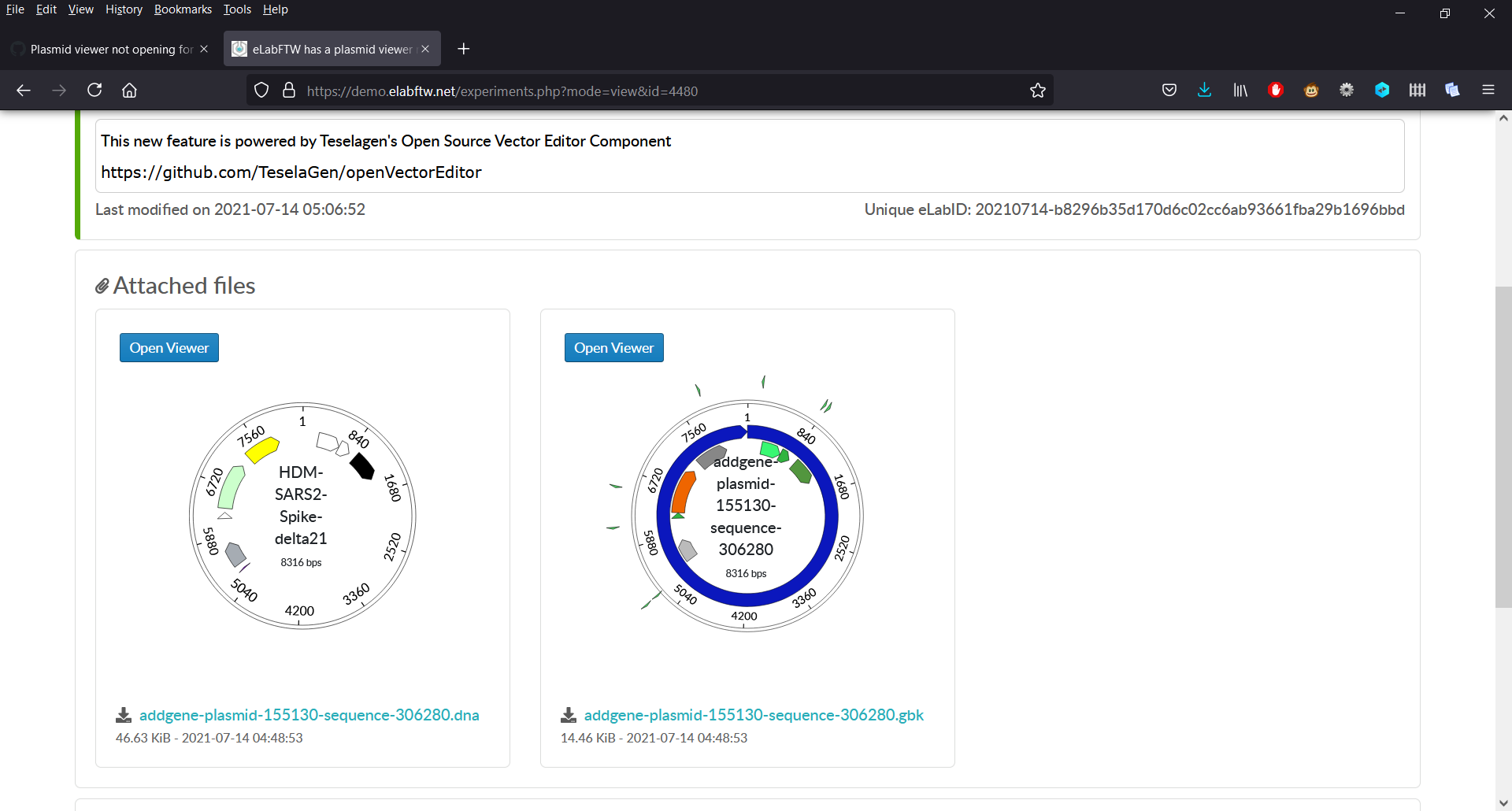 Plasmid viewer not opening for *.dna file · Issue #2779 · elabftw/elabftw · GitHub